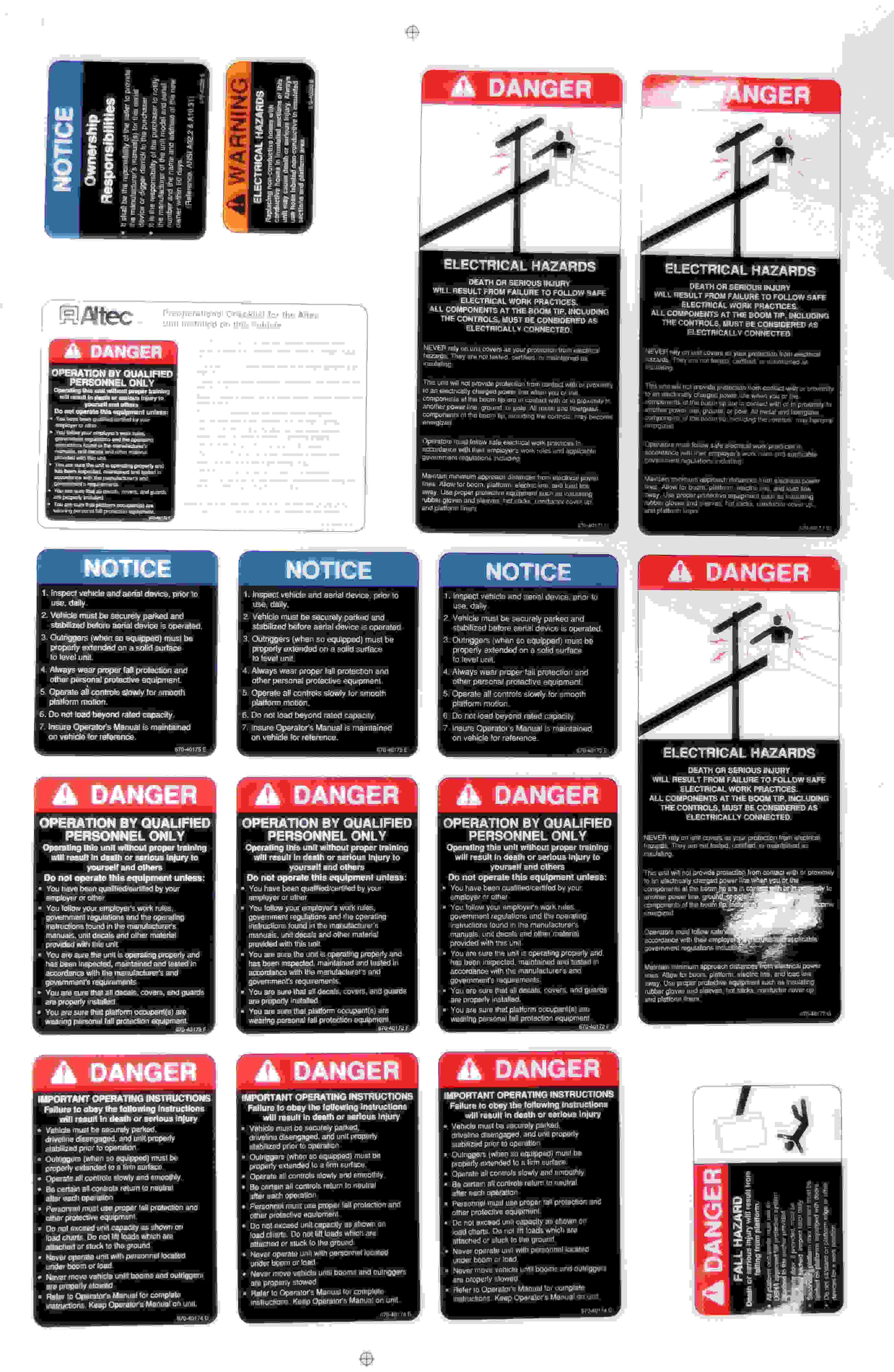 LRV/LR7 Boom Safety Placard Kit - 870080074 | Altec Inc.